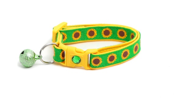 Sunflower Cat Collar Glittering Sunflowers on Green Small | Etsy