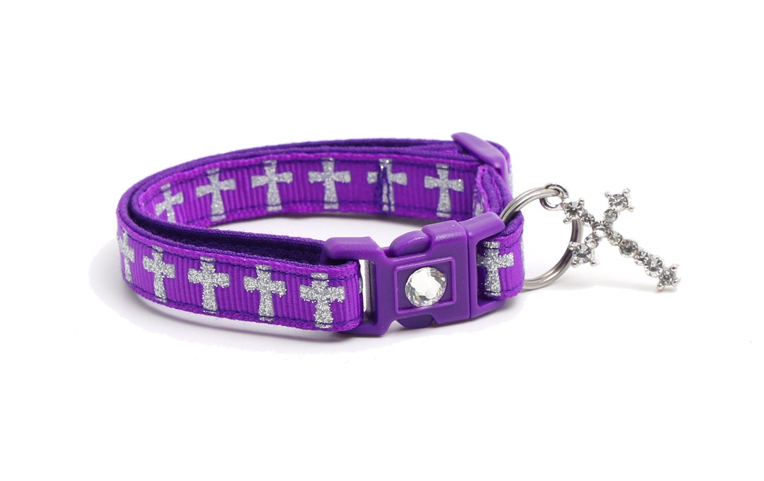 Christian Cat Collar - Silver Crosses on Purple - Breakaway Safety ...