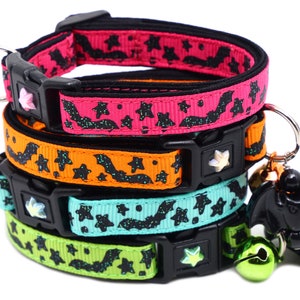 Halloween Cat Collar - Spooky Bats and Stars on Pink - Breakaway Safety ...