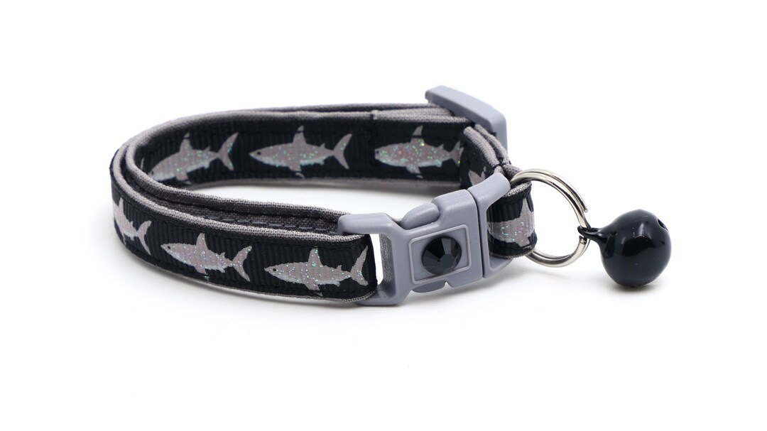 Shark Cat Collar Great White Sharks on Black Breakaway Safety B152D161 ...