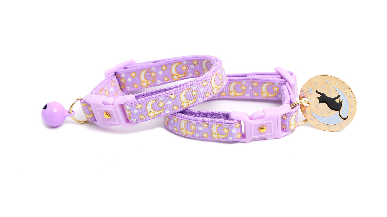 Moon Cat Collar Gold Moons and Stars on Pastel Purple - Etsy