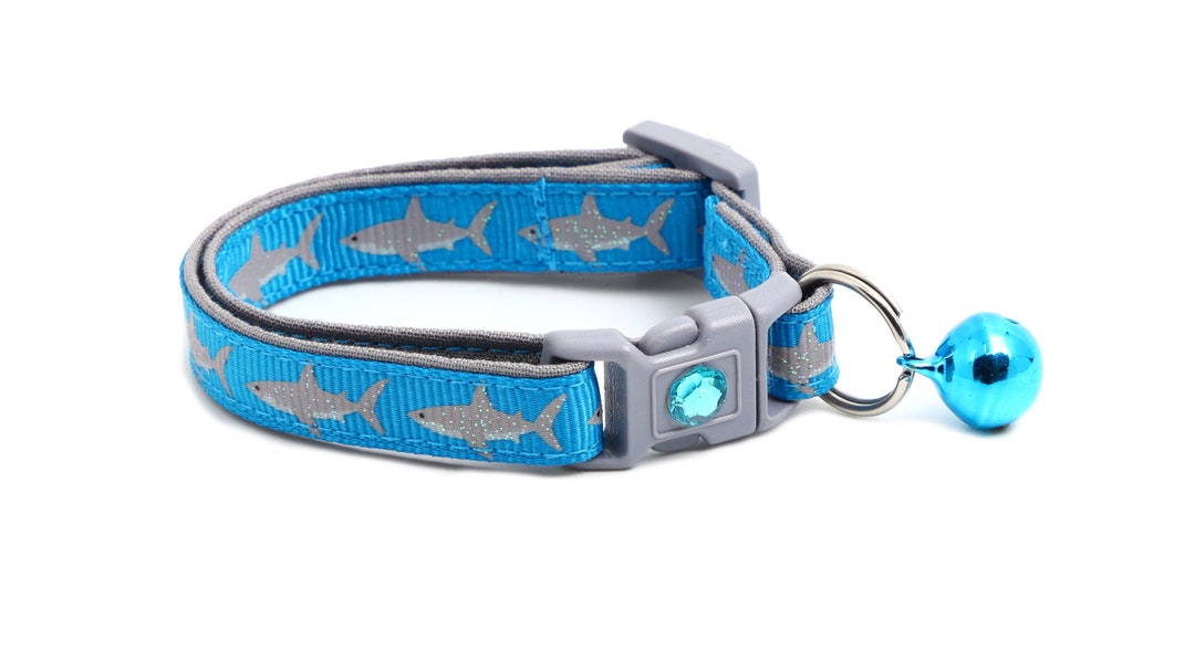 Shark Cat Collar - Great White Sharks on Blue - Breakaway Safety ...