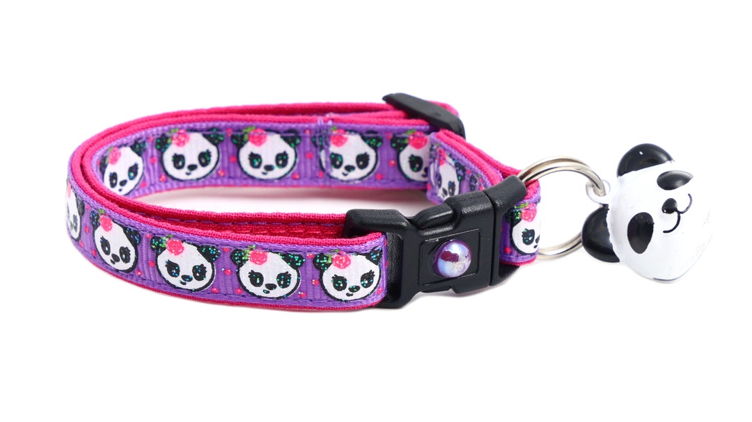 Panda Cat Collar - Girly Panda Bears on Purple - Breakaway Safety ...