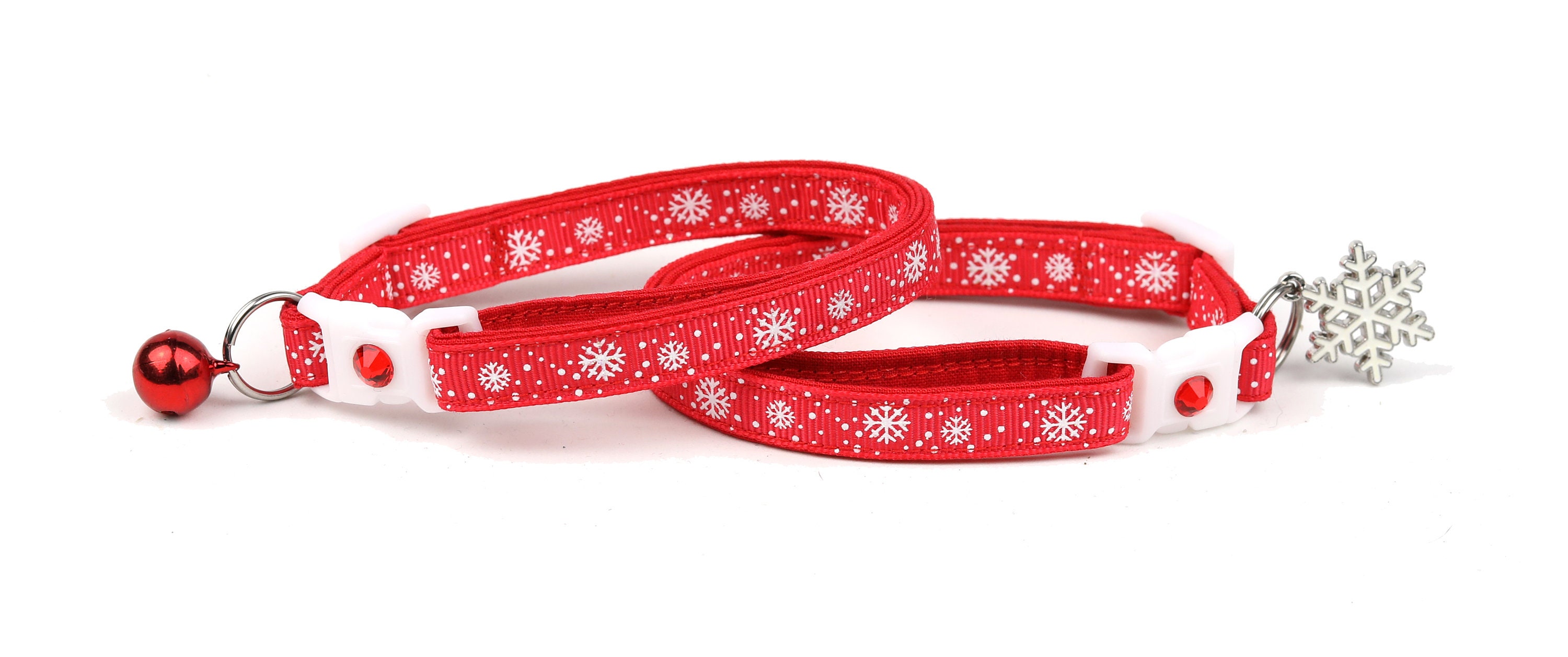 Snowflake Cat Collar Snow Flurries on Red Breakaway Cat | Etsy