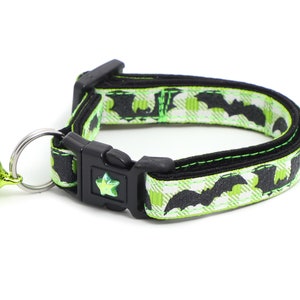 Halloween Cat Collar - Glitter Bats on Green Plaid - Kitten or Large ...