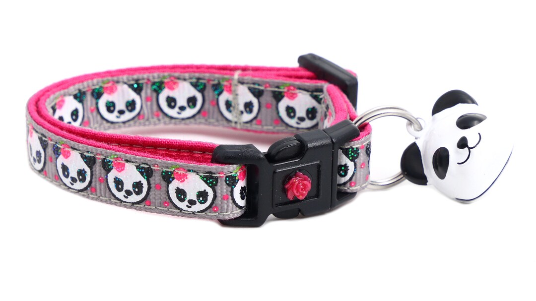 Panda Cat Collar - Girly Panda Bears on Silver - Breakaway Safety ...