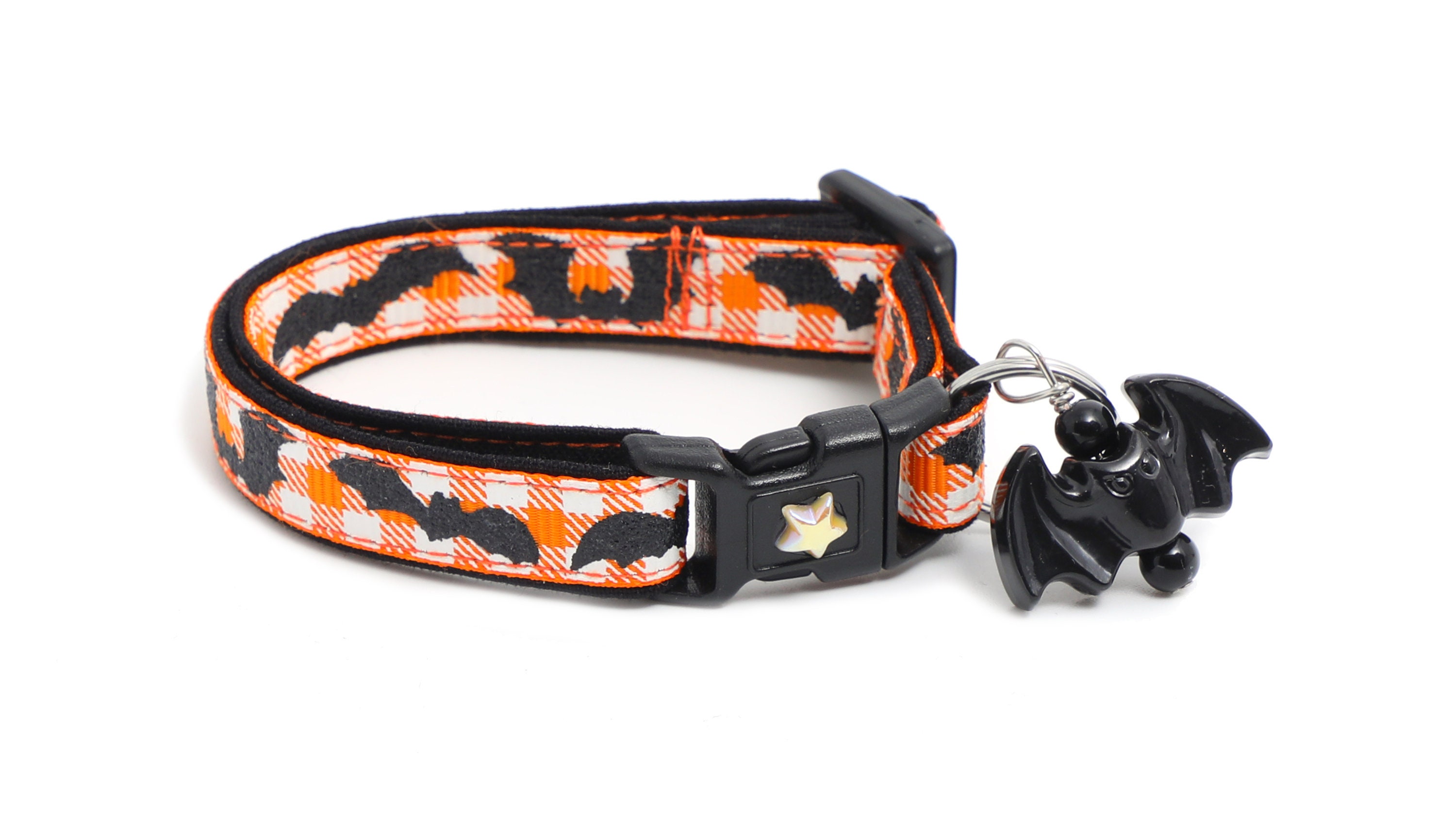 Halloween Cat Collar - Glitter Bats on Orange Plaid - Kitten or Large ...