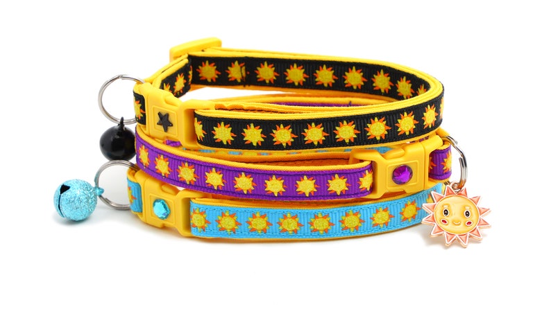 Sun Cat Collar Suns on Black Breakaway Cat Collar Kitten | Etsy