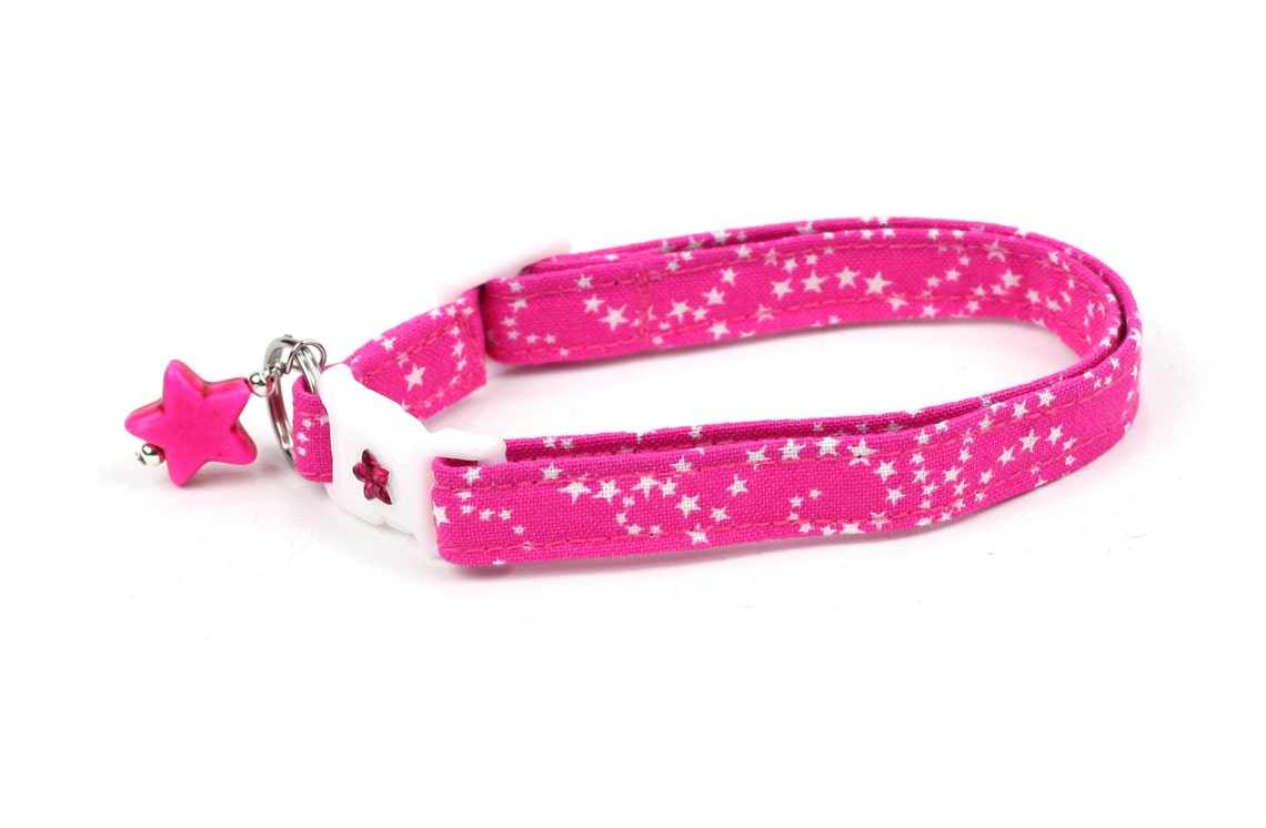 Star Cat Collar - White Stars on Pink - Small Cat / Kitten Size or ...