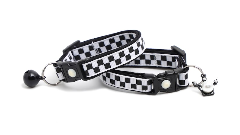 Checkered Cat Collar Black and White Checks Safety - Etsy