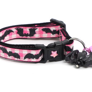 Halloween Cat Collar - Glitter Bats on Pink Plaid - Kitten or Large ...