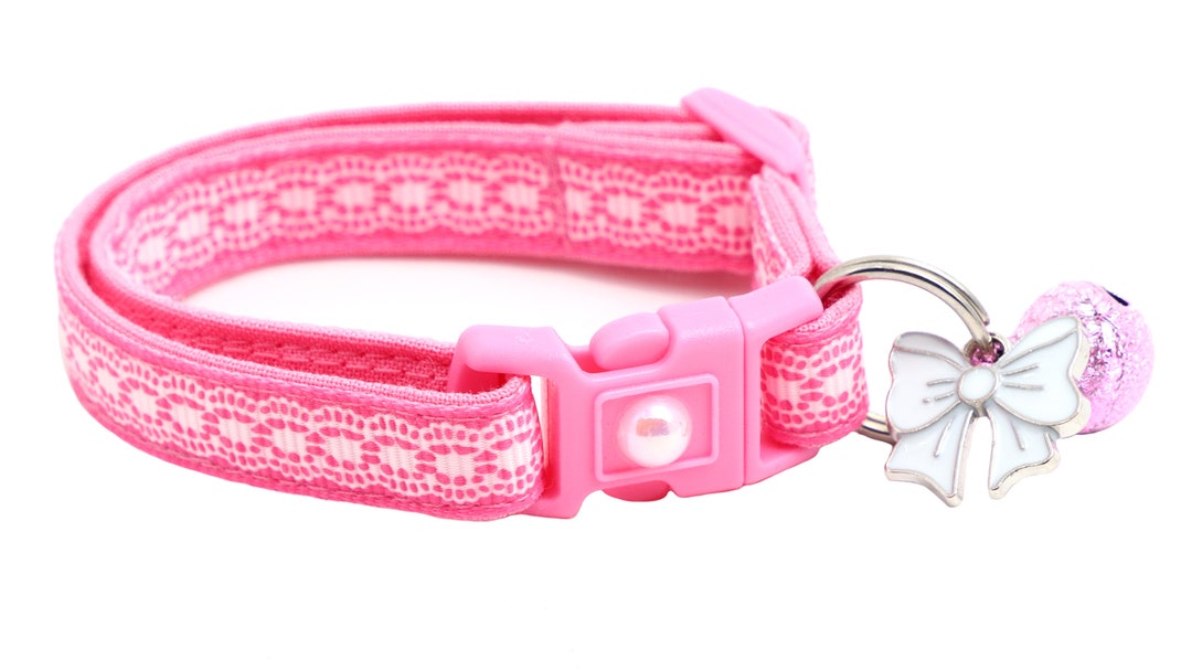 Lace Cat Collar - Pretty White Lace on Pink - Breakaway Safety ...