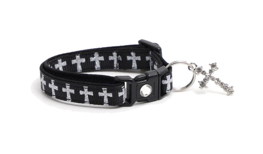 Christian Cat Collar - Silver Crosses on Black - Breakaway Safety ...