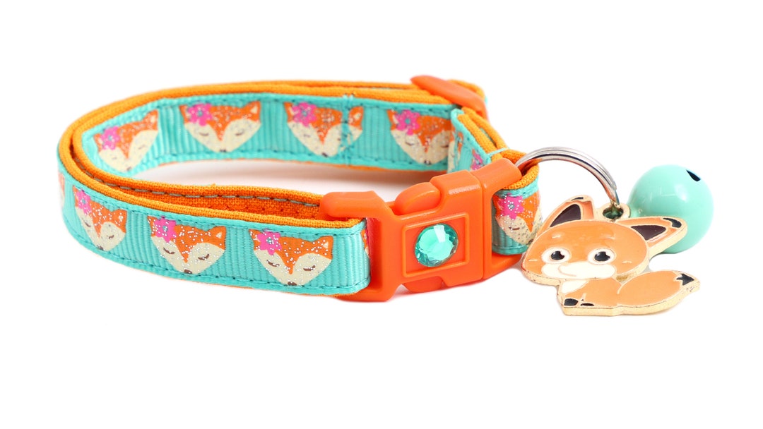 Fox Cat Collar - Foxes on Aqua - Breakaway Safety - B77D172 - Etsy