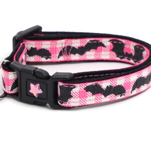 Halloween Cat Collar - Glitter Bats on Pink Plaid - Kitten or Large ...