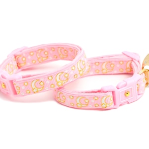 Moon Cat Collar - Gold Moons and Stars on Powder Pink - Breakaway Cat ...