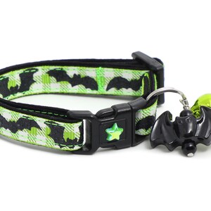 Halloween Cat Collar - Glitter Bats on Green Plaid - Kitten or Large ...