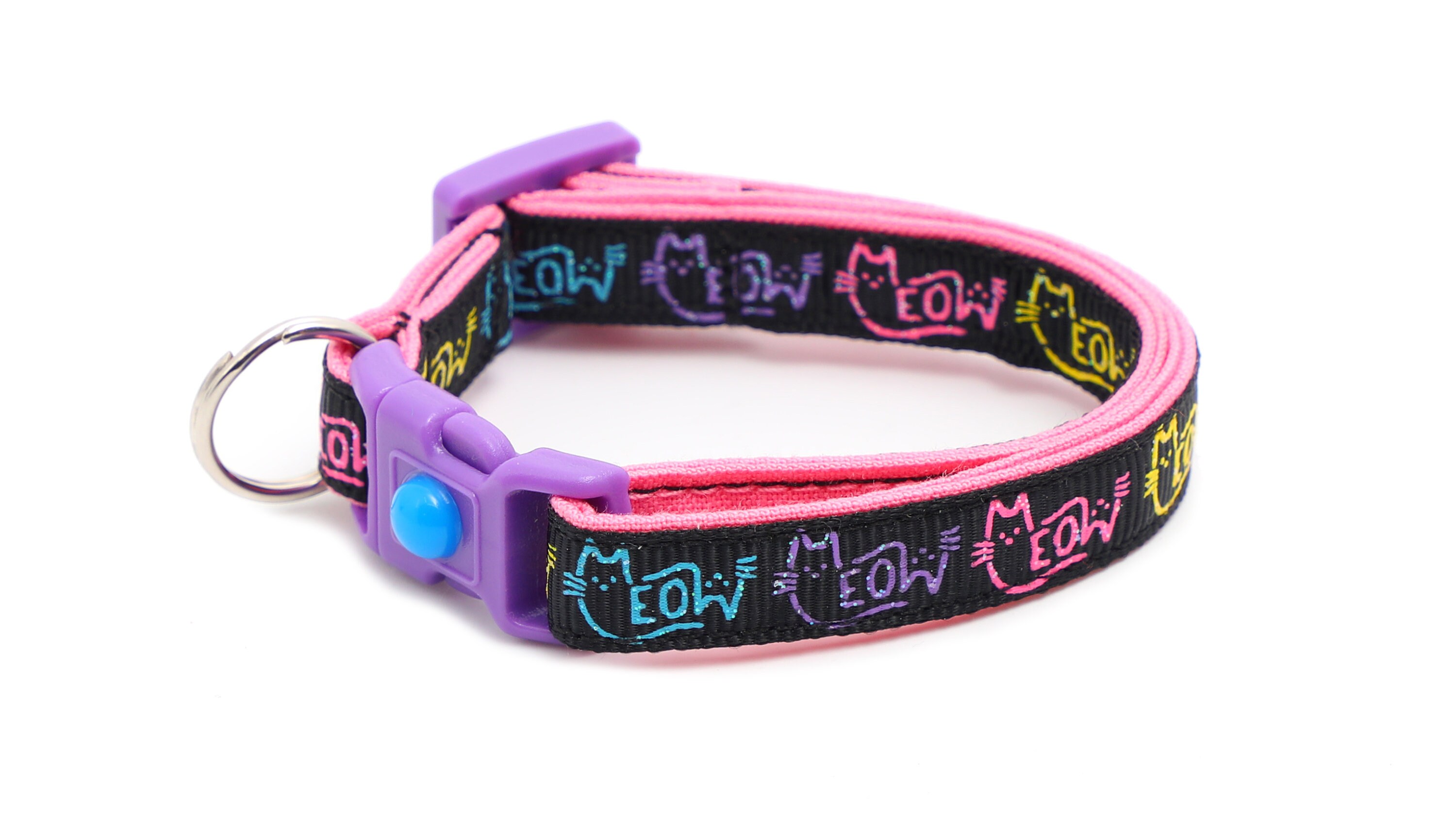 Meow Cat Collar - Colorful Meow on Black - Breakaway Cat Collar ...