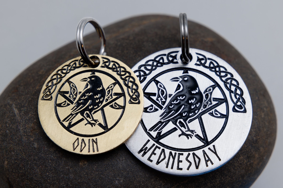 Wicca Raven Pet ID Tag - Personalized Cat or Dog Name Tag - Wiccan Moon ...
