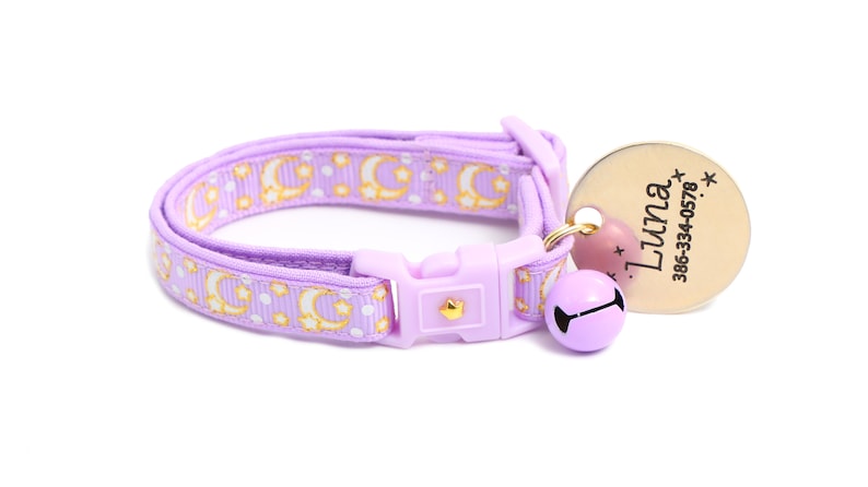 Moon Cat Collar Gold Moons and Stars on Pastel Purple - Etsy