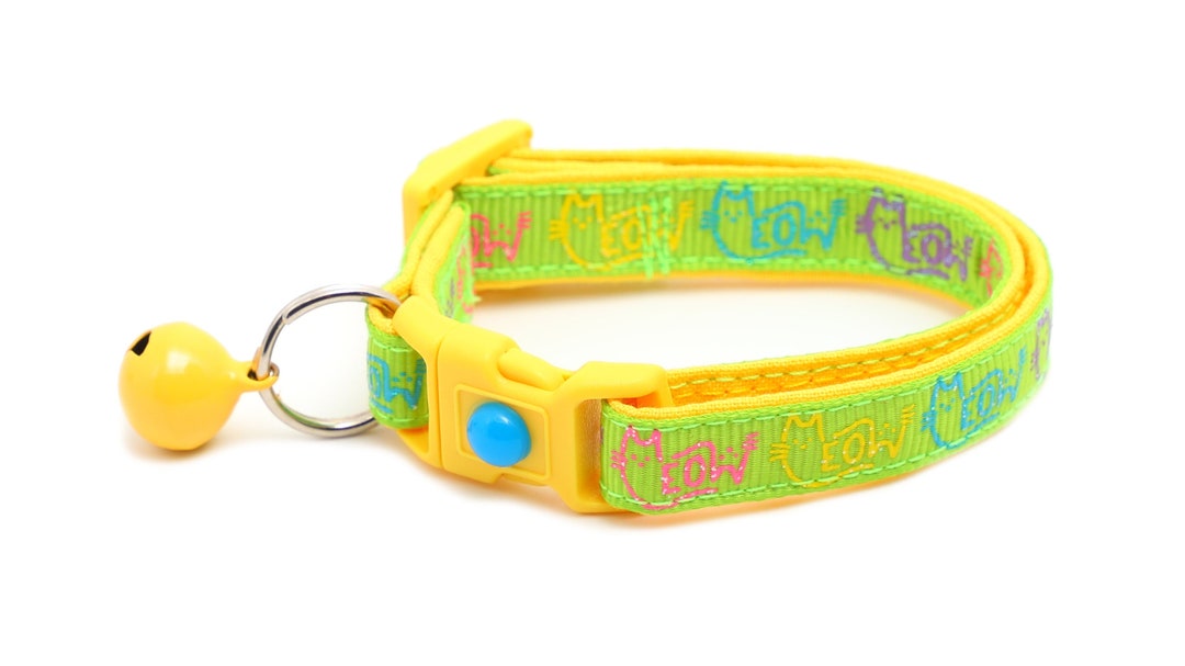 Meow Cat Collar - Colorful Meow on Green - Breakaway Cat Collar ...