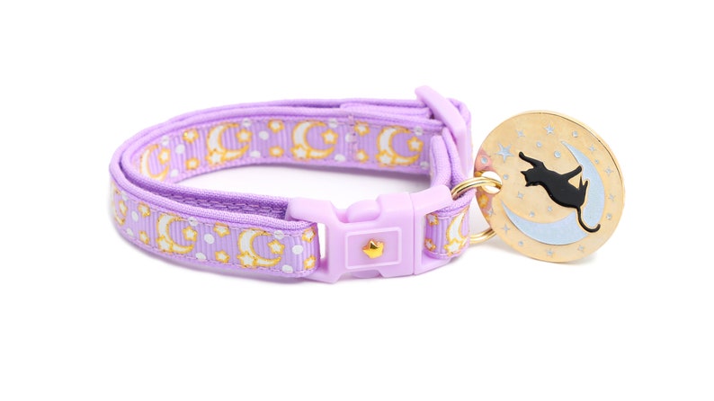 Moon Cat Collar Gold Moons and Stars on Pastel Purple - Etsy