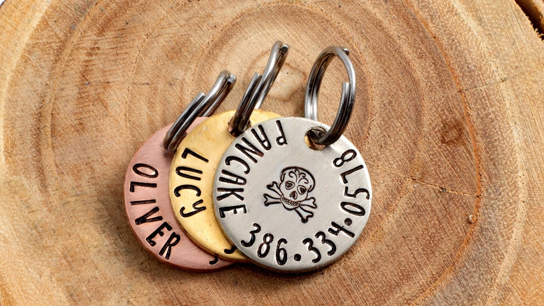 Skull Pet ID Tag - Petite Cat or Dog Tag - 3/4" Pick Your Color Pet ...