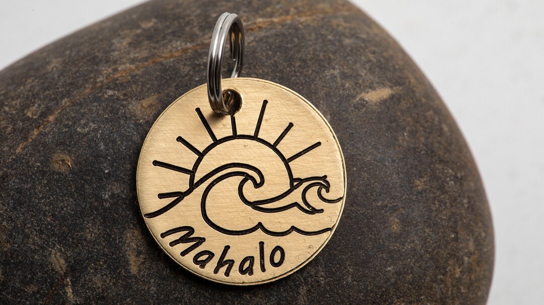 Engraved Waves and Sun Pet ID Tag - Tropical Dog Name Tag - Engraved ...