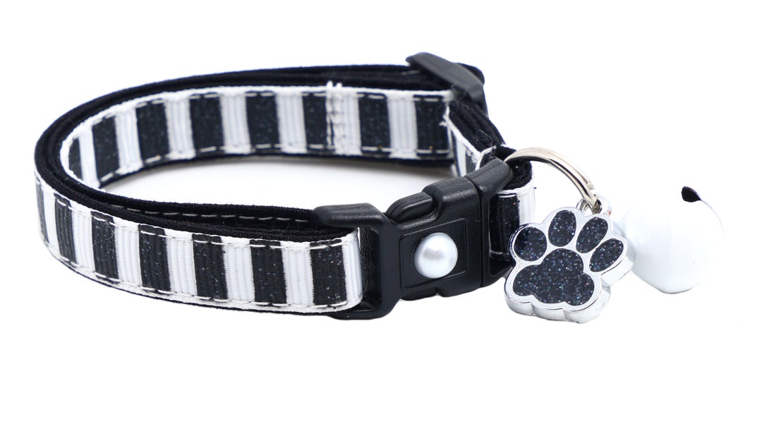 Black Glitter Cat Collar - Bold Black Glitter Stripes on White ...