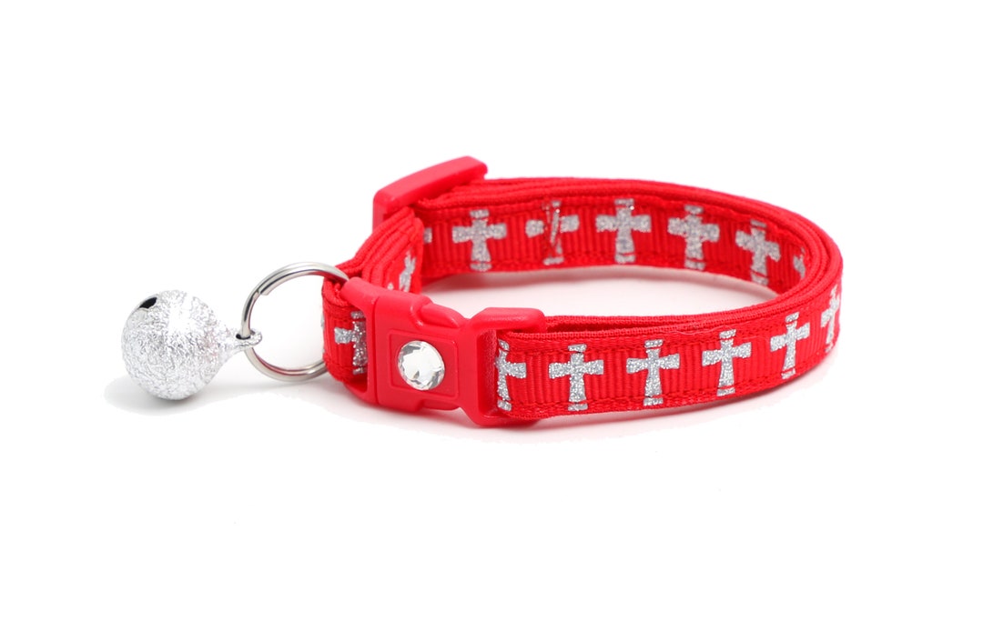 Christian Cat Collar - Silver Crosses on Red - Breakaway Safety ...