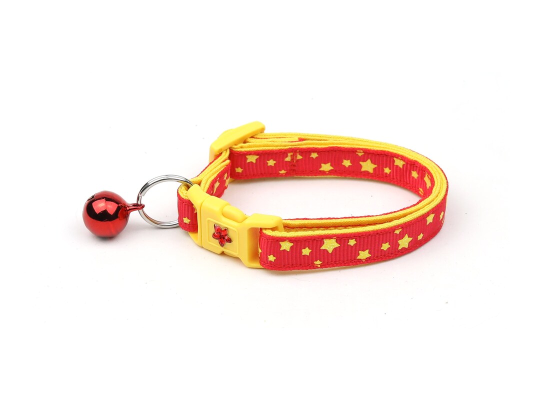 Star Cat Collar - Yellow Stars on Red - Small Cat / Kitten Size or ...
