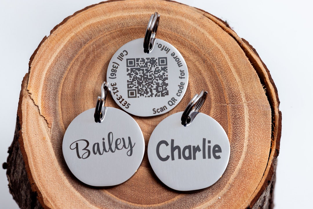 QR Code Stainless Steel (silver Colored) Cat or Dog ID Tag - QR Pet Tag ...
