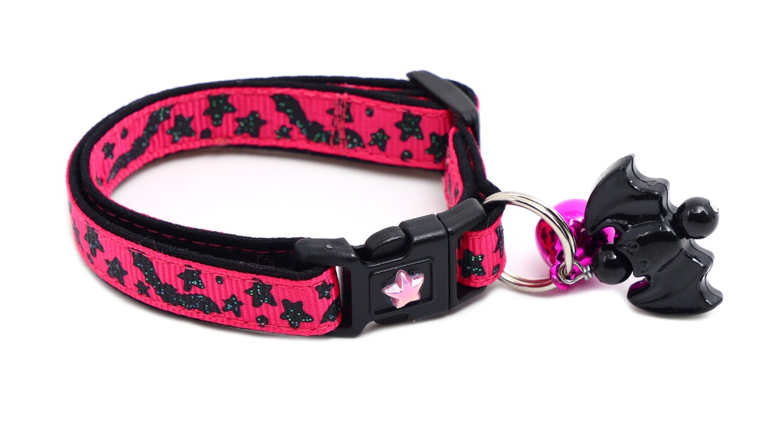 Halloween Cat Collar - Spooky Bats and Stars on Pink - Breakaway Safety ...