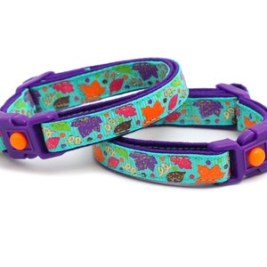 Fall Cat Collar - Fancy Fall Leaves on Aqua - Small Cat/ Kitten Size or ...
