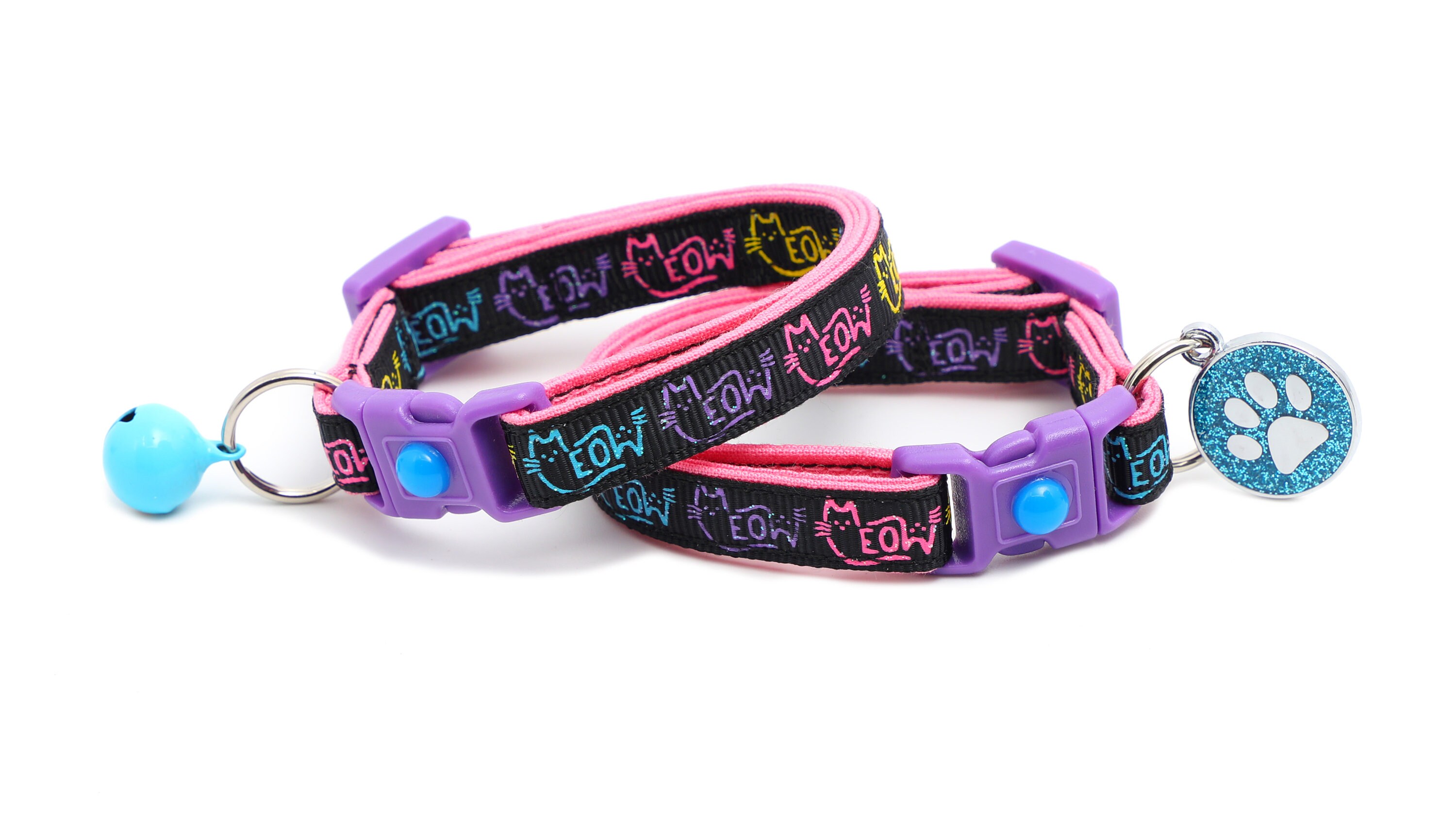 Meow Cat Collar - Colorful Meow on Black - Breakaway Cat Collar ...