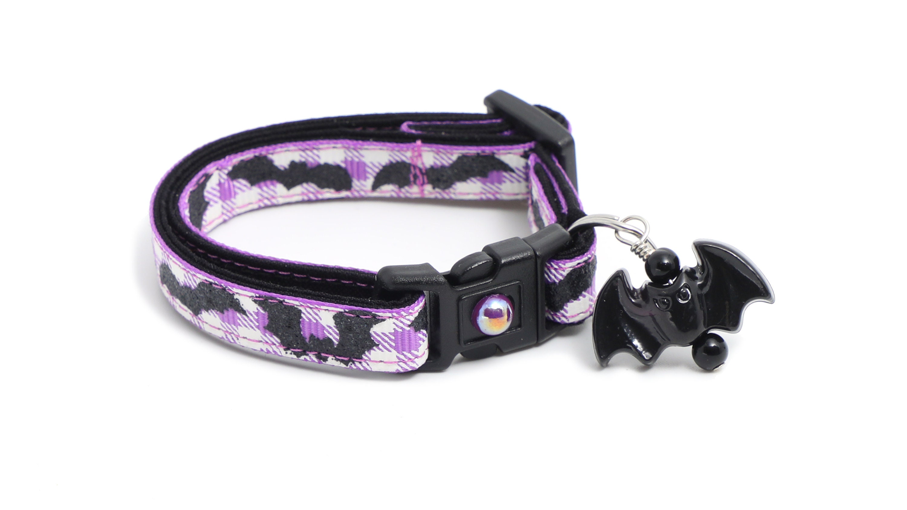 Halloween Cat Collar Glitter Bats on Purple Plaid Kitten | Etsy