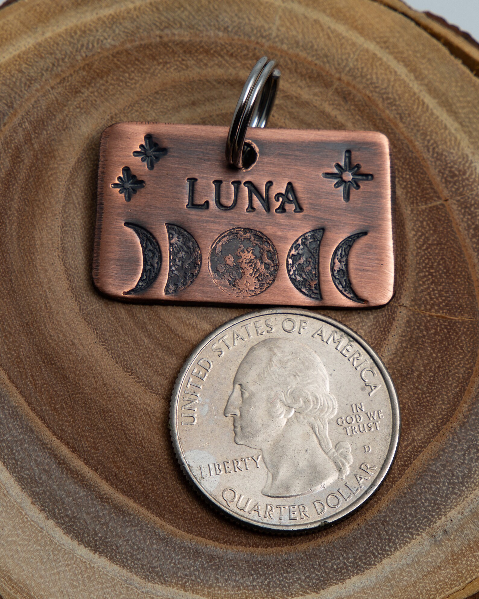 Lunar Phases Pet Tag - Custom Copper Pet ID Tag - Hand Stamped Dog or ...