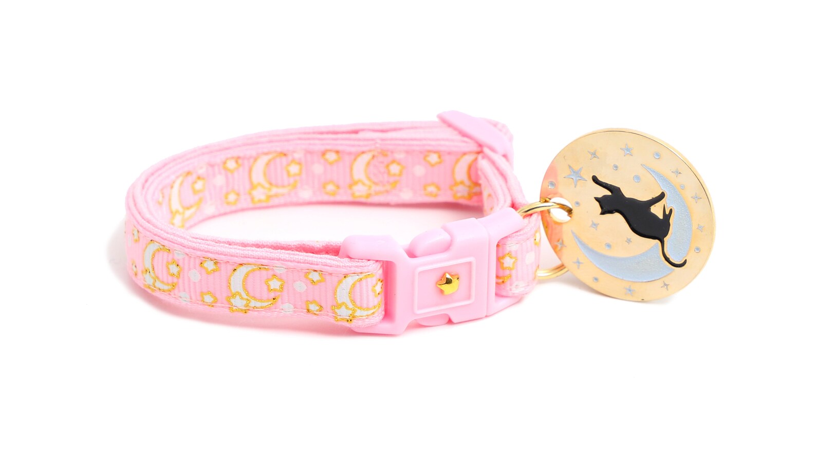 Moon Cat Collar - Gold Moons and Stars on Powder Pink - Breakaway Cat ...