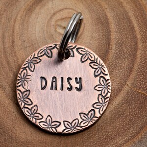 Flower Pet ID Tag - Daisy Dog Name Tag - Floral Stamped Cat ID Tag ...
