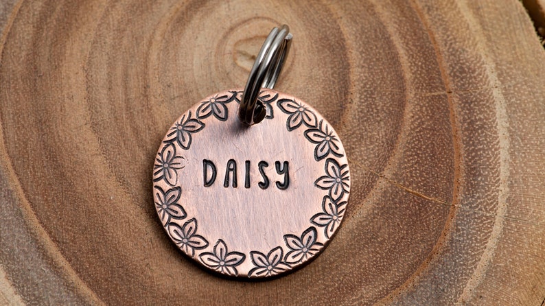 Flower Pet ID Tag - Daisy Dog Name Tag - Floral Stamped Cat ID Tag ...
