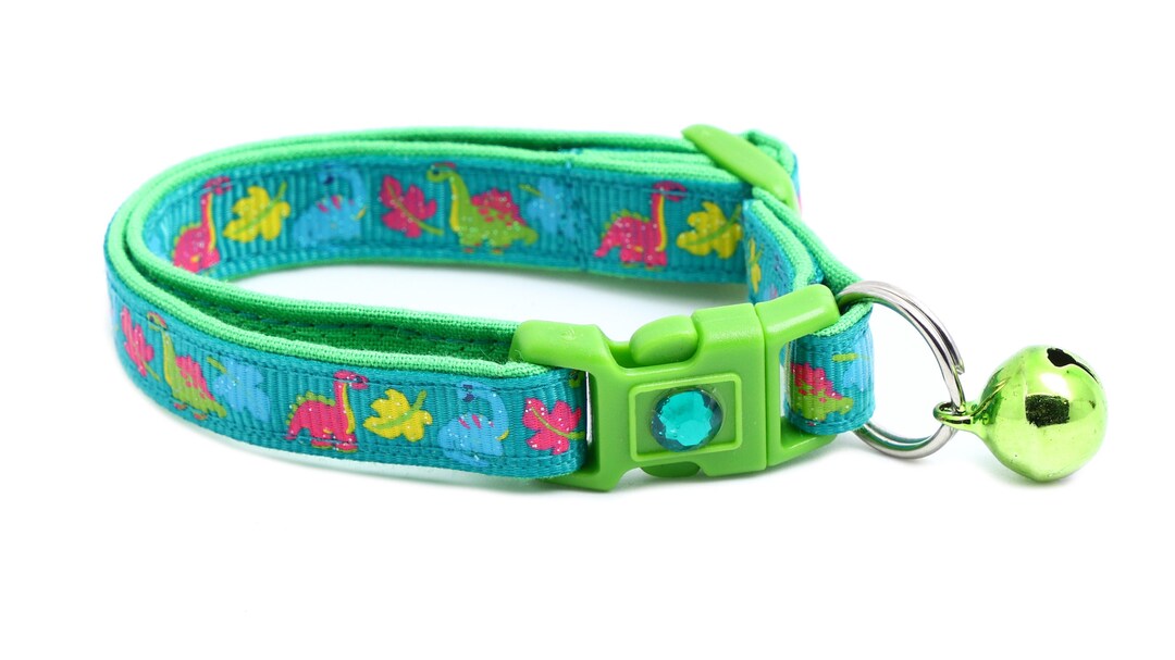 Dinosaur Cat Collar - Brontosaurus on Teal - Breakaway- Safety ...