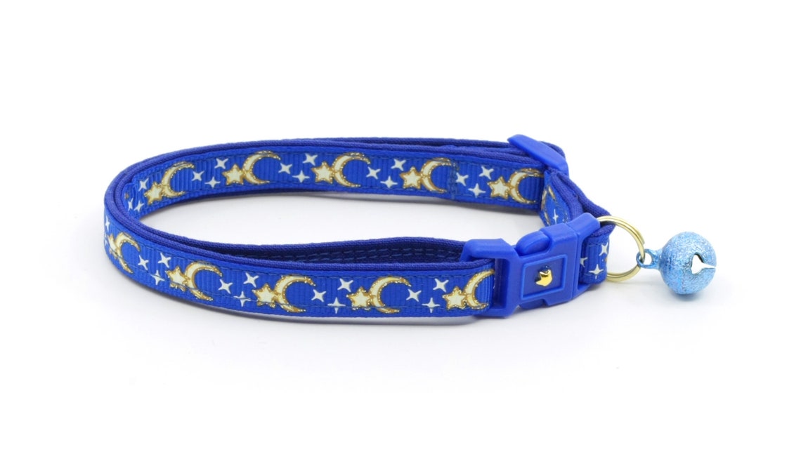 Moon Cat Collar Gold Moons and Stars on Royal Blue | Etsy