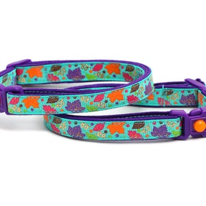 Fall Cat Collar - Fancy Fall Leaves on Aqua - Small Cat/ Kitten Size or ...