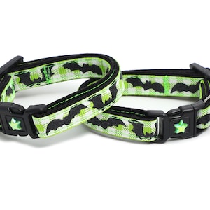 Halloween Cat Collar - Glitter Bats on Green Plaid - Kitten or Large ...