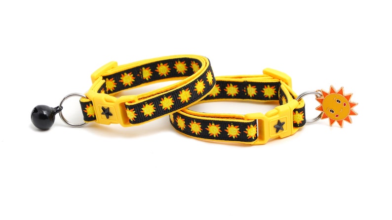 Sun Cat Collar Suns on Black Breakaway Cat Collar Kitten | Etsy
