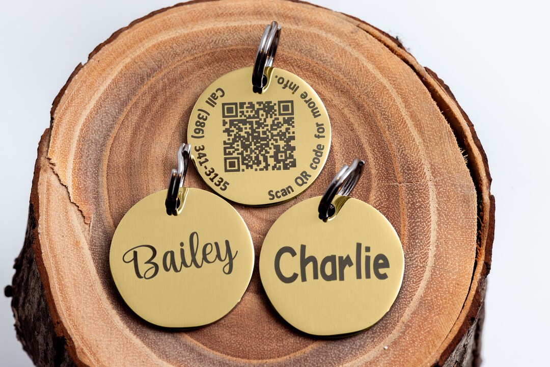 QR Code Stainless Steel (gold Colored) Cat or Dog ID Tag - QR Pet Tag ...