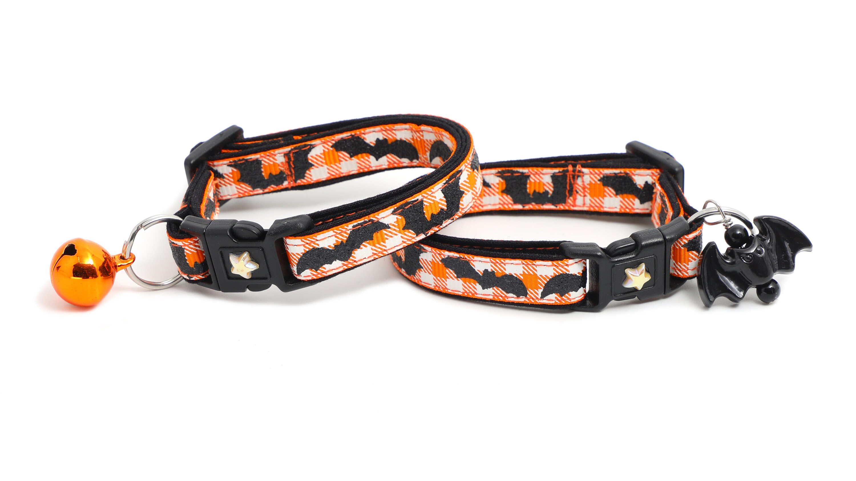 Halloween Cat Collar - Glitter Bats on Orange Plaid - Kitten or Large ...
