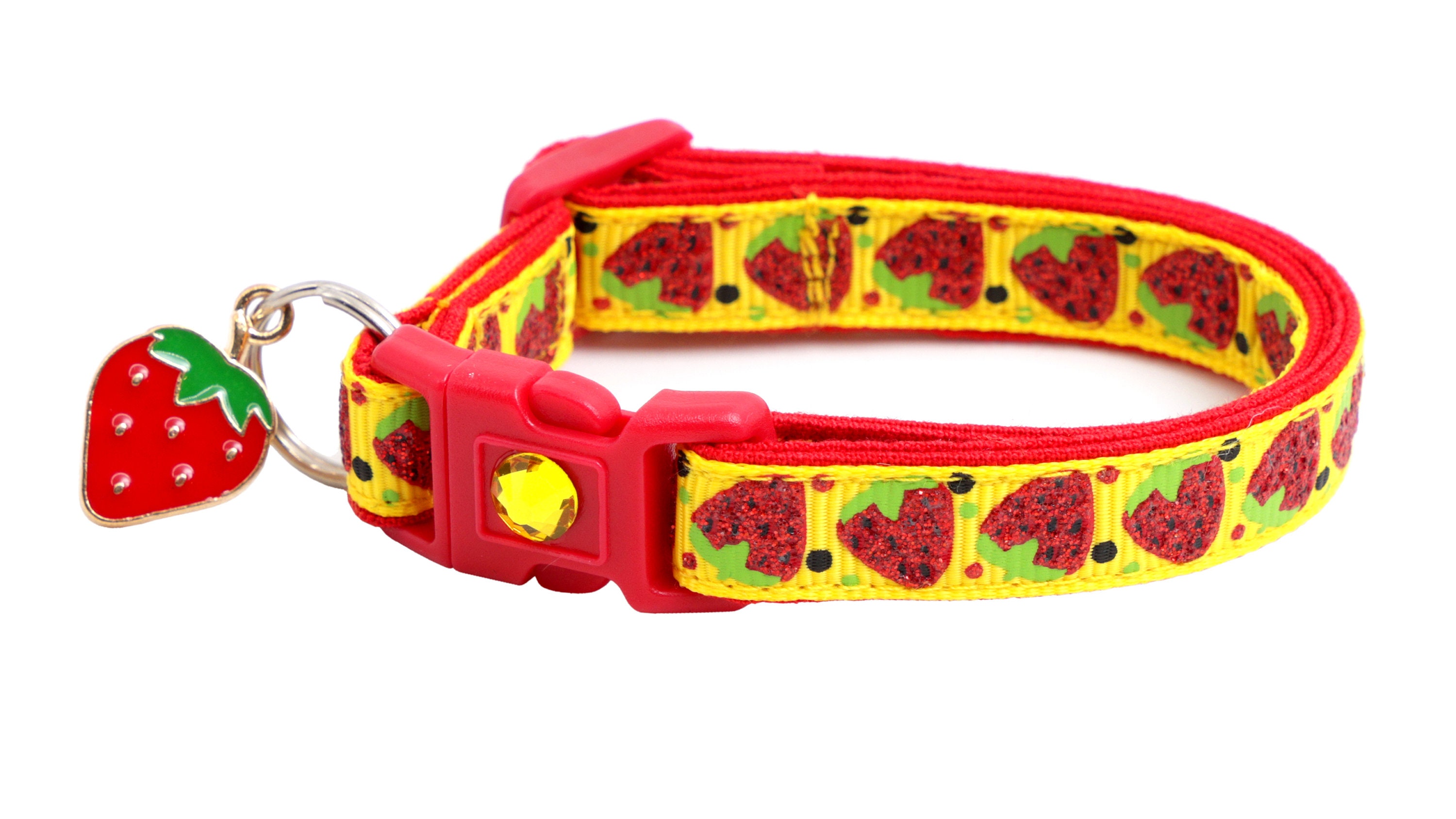 Strawberry Cat Collar - Strawberries on Yellow - Breakaway Safety ...