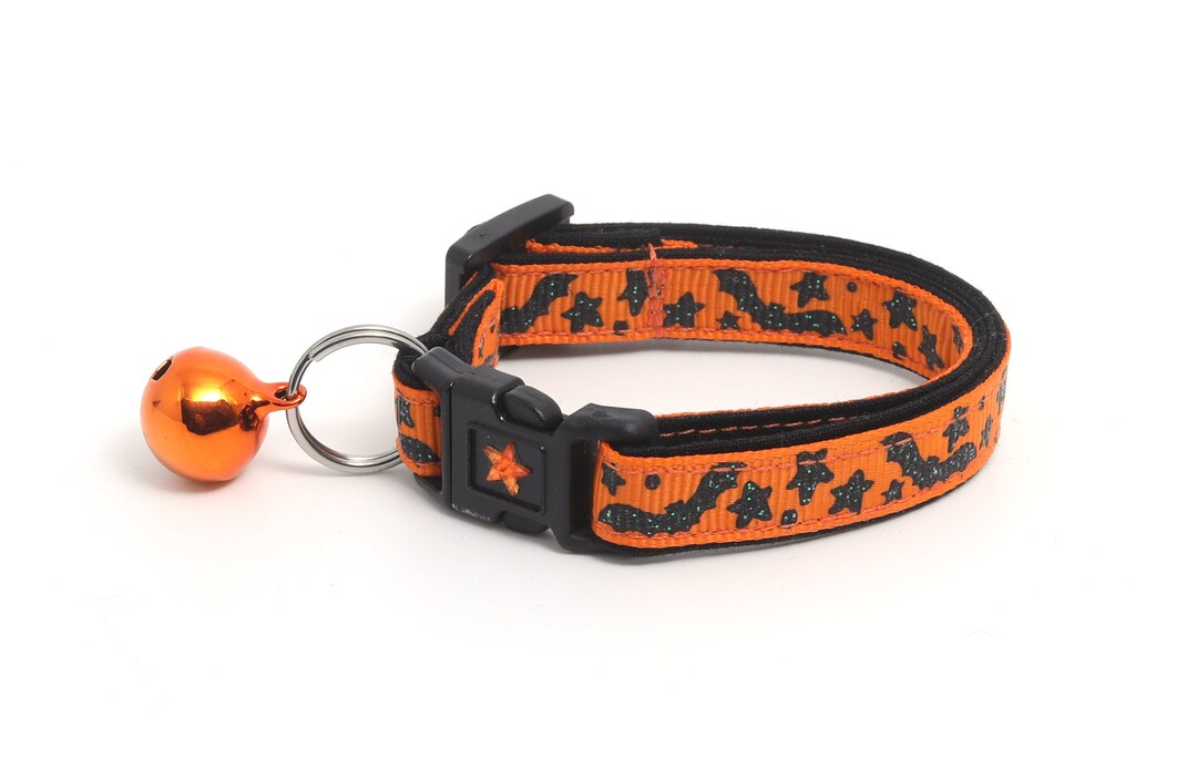 Halloween Cat Collar Spooky Bats and Stars on Orange - Etsy