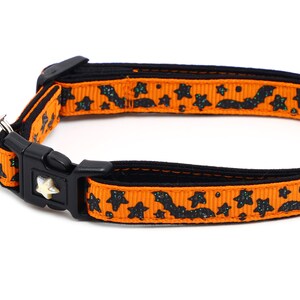 Halloween Cat Collar - Spooky Bats and Stars on Orange -breakaway ...